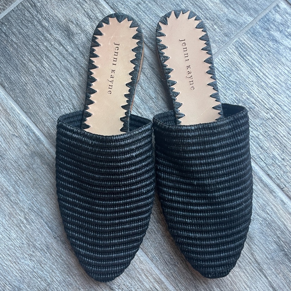 Jenni Kayne Crochet Raffia Mule In Black Pointed Toe … - Gem